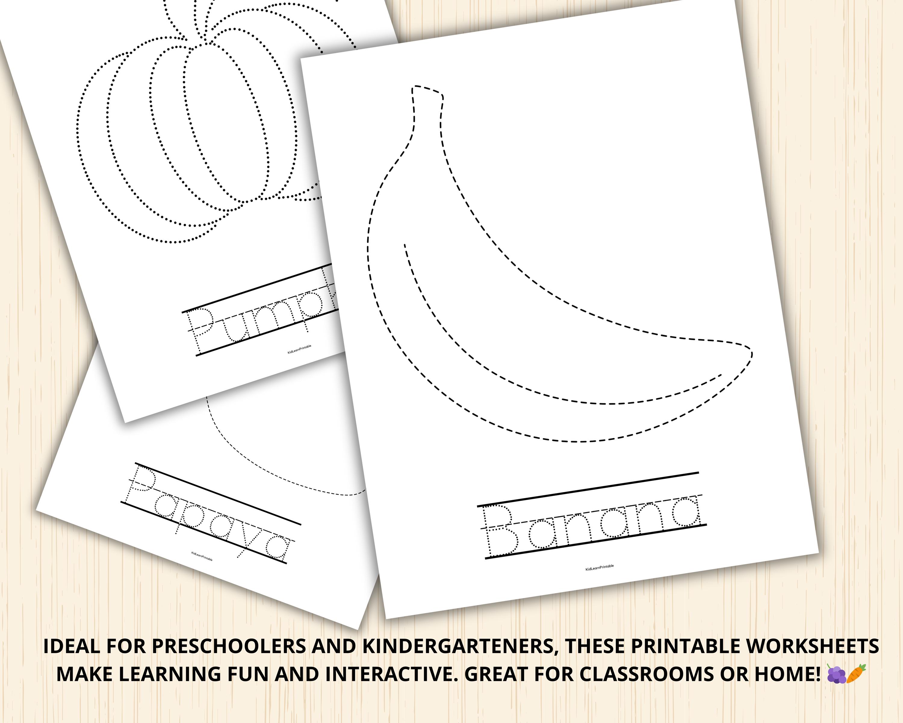 Fruit and Vegetables Tracing Worksheets,fruit Vegetables Coloring Pages ...