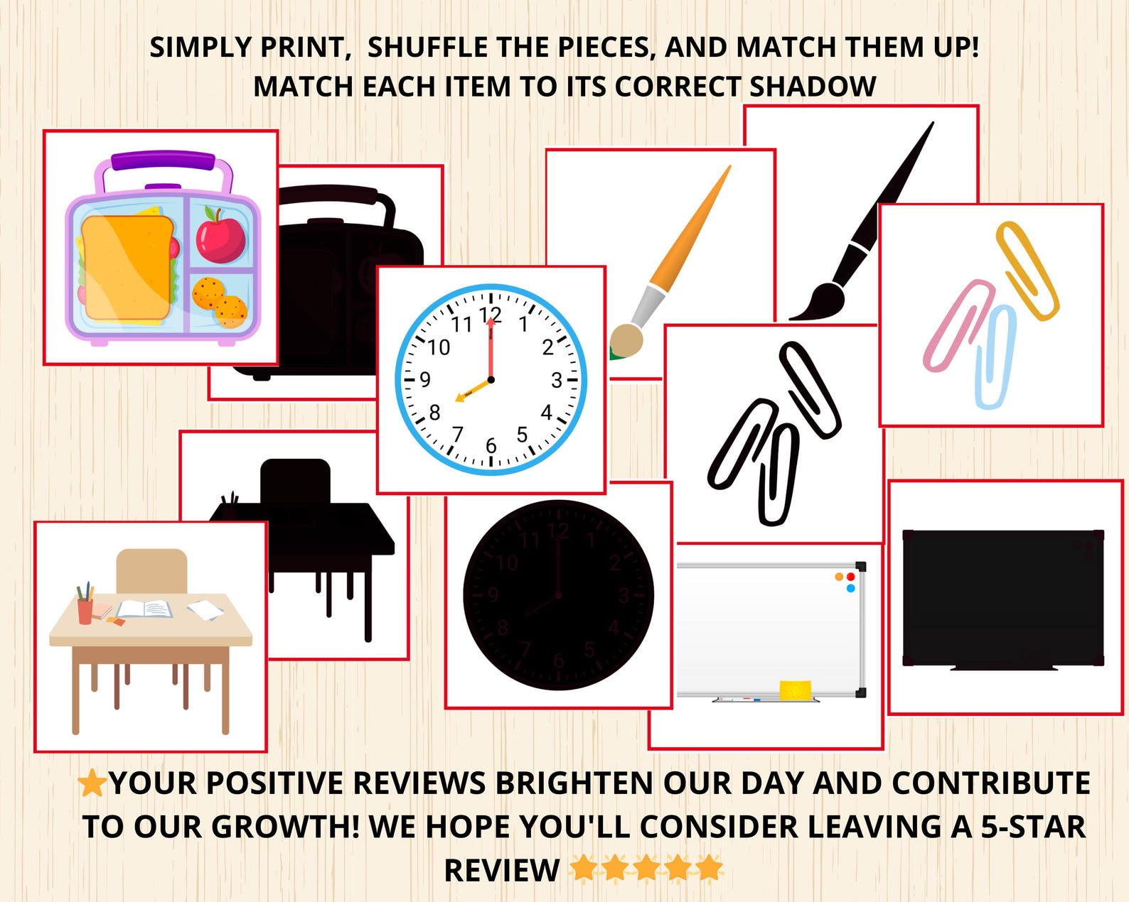 School Supplies Shadow Matching,back to School Game,school Supplies ...