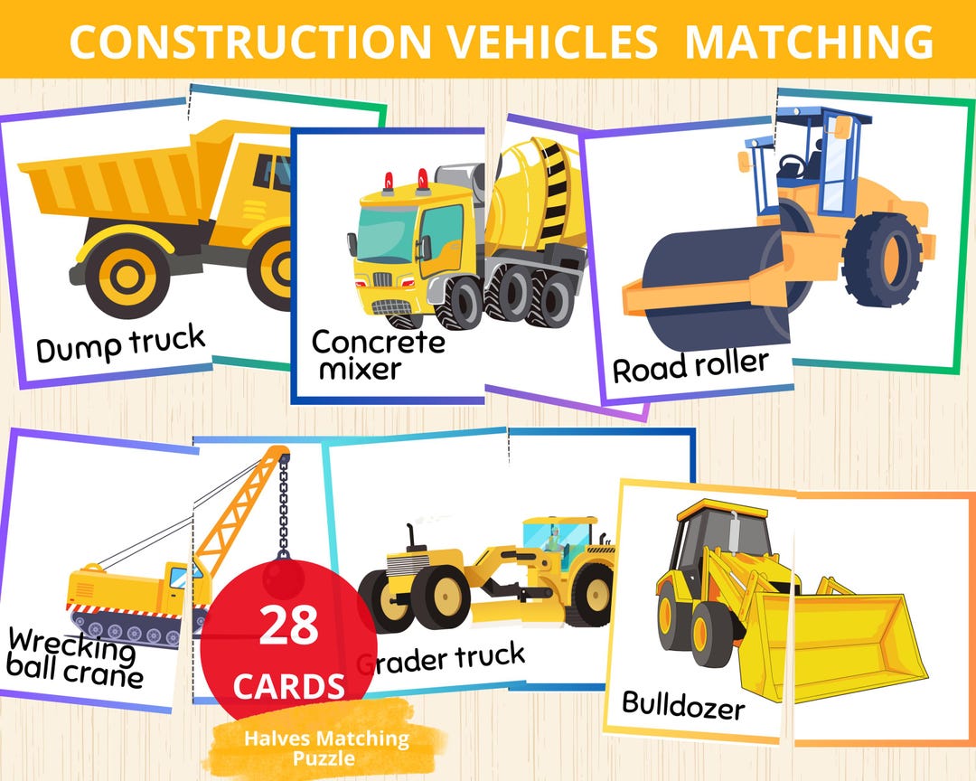 Construction Vehicles Matching Game,vehicles Symmetry Puzzles ...