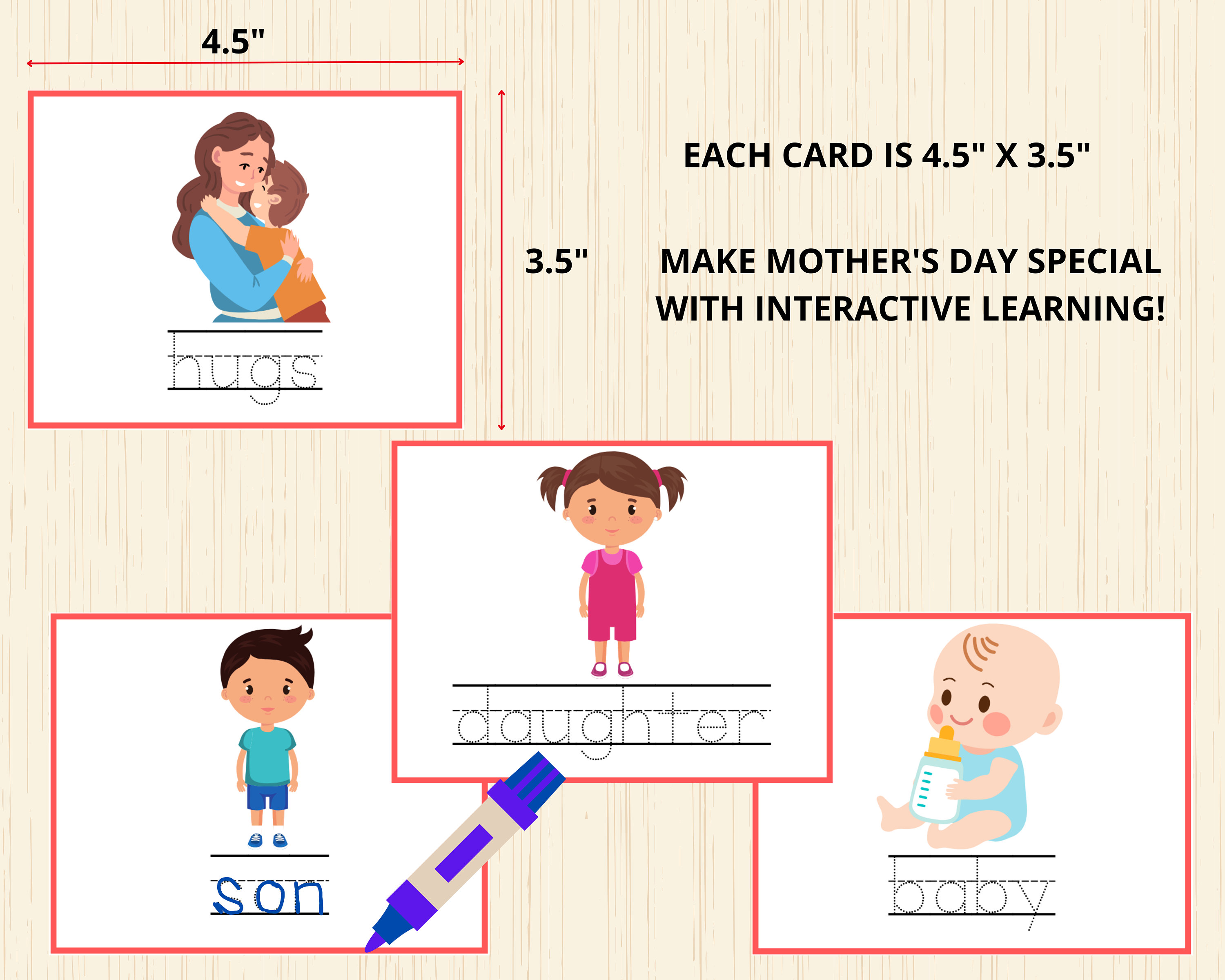 Mother's Day Word Tracing Cards,tracing Cards,mothers Day,mom's Day ...