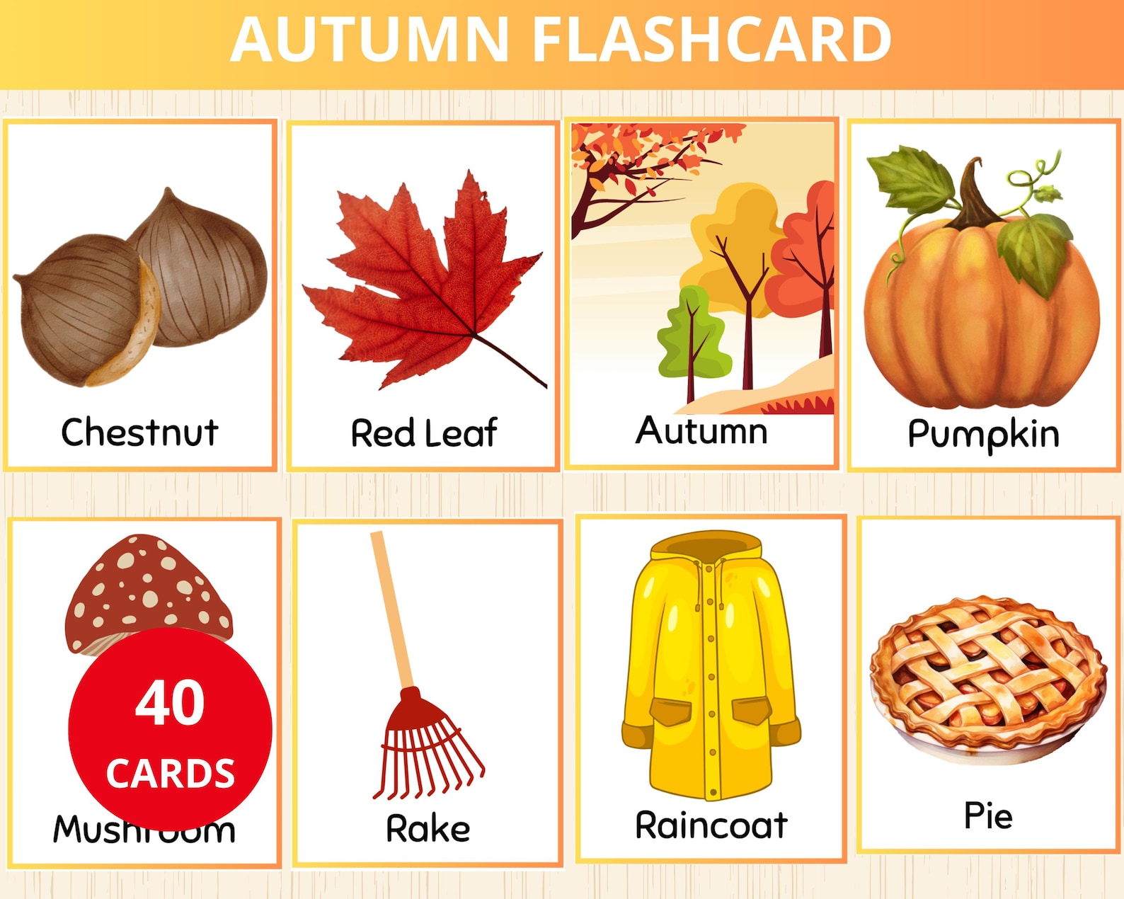 Autumn Flashcard,fall Vocabulary,nature Cards,autumn Montessori,autumn ...