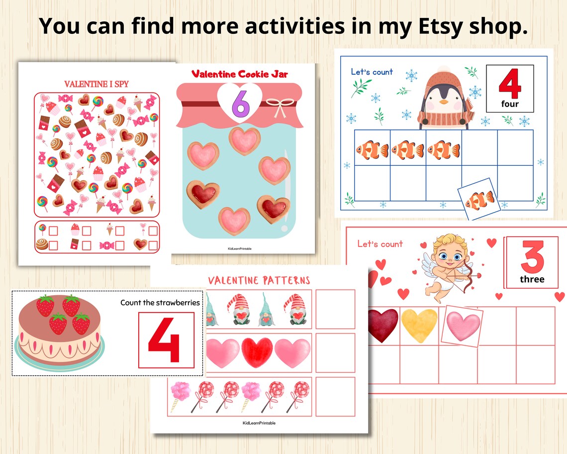 Valentine Count Strawberries Math Printable, Counting Valentines ...