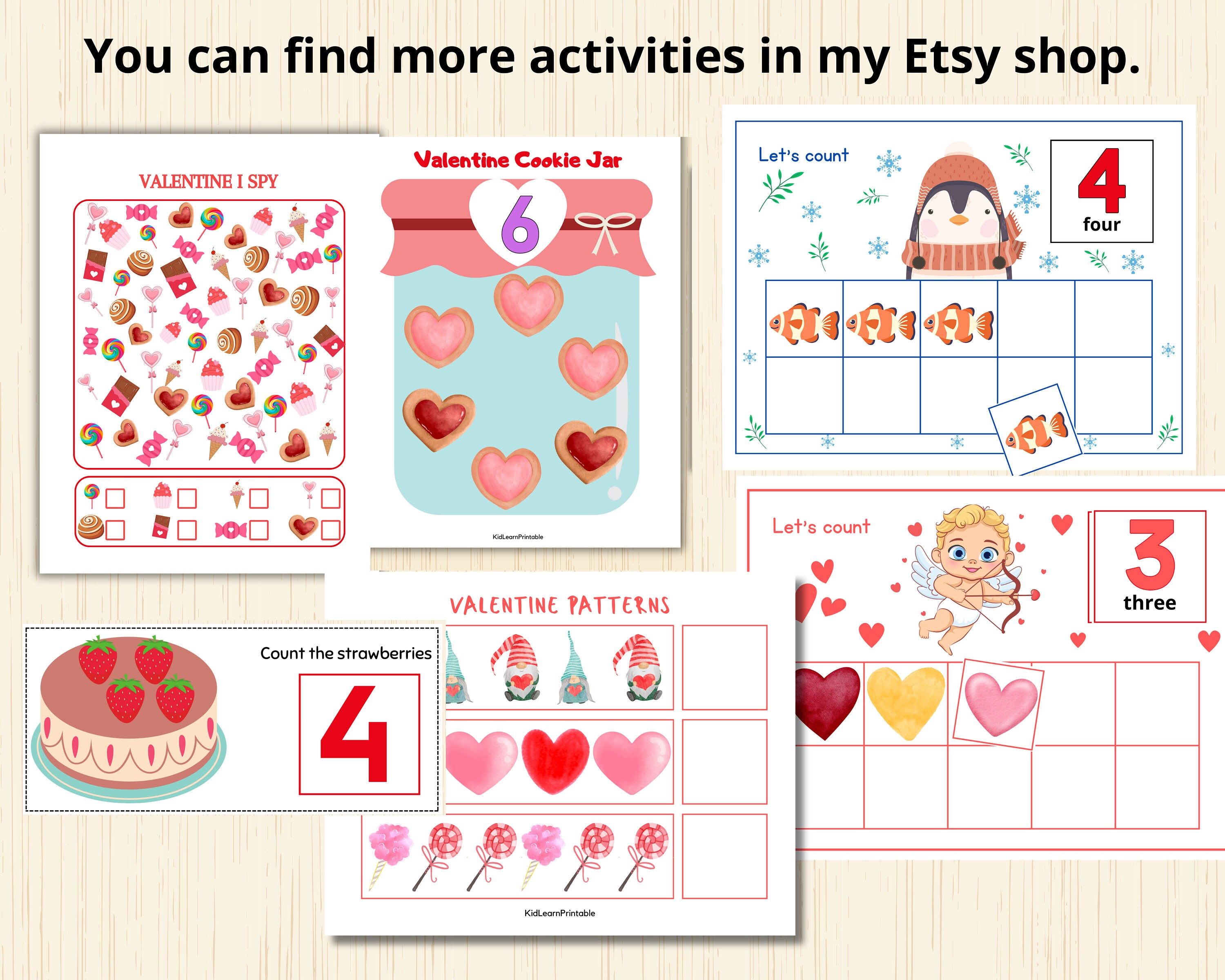 Valentine Count Strawberries Math Printable, Counting Valentines ...