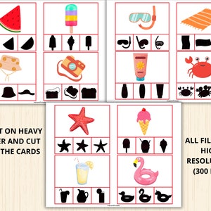 Summer Shadow Clip Cards,silhouette Matching,toddler Summer Matching ...