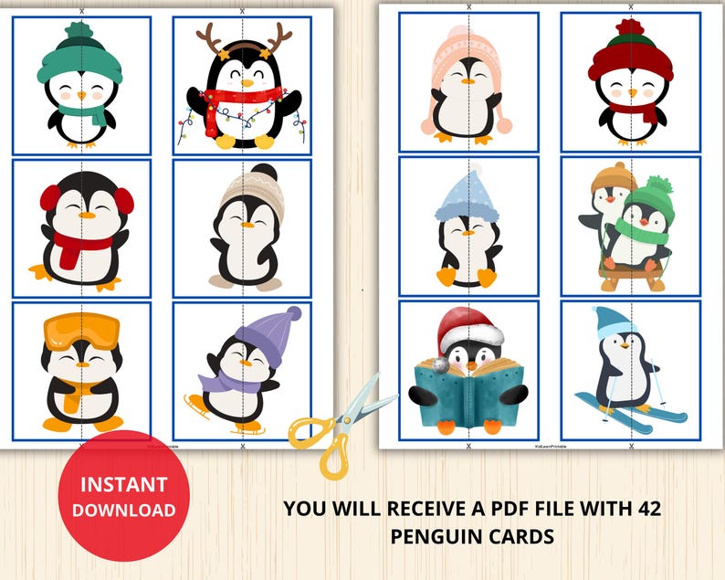 Penguin Matching Game,winter Match Activity,match the Halves,winter ...