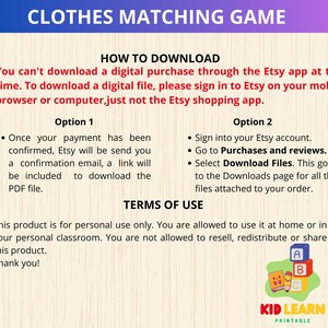 Clothes Matching Game,clothing Activity for Kids,montessori Clothes ...