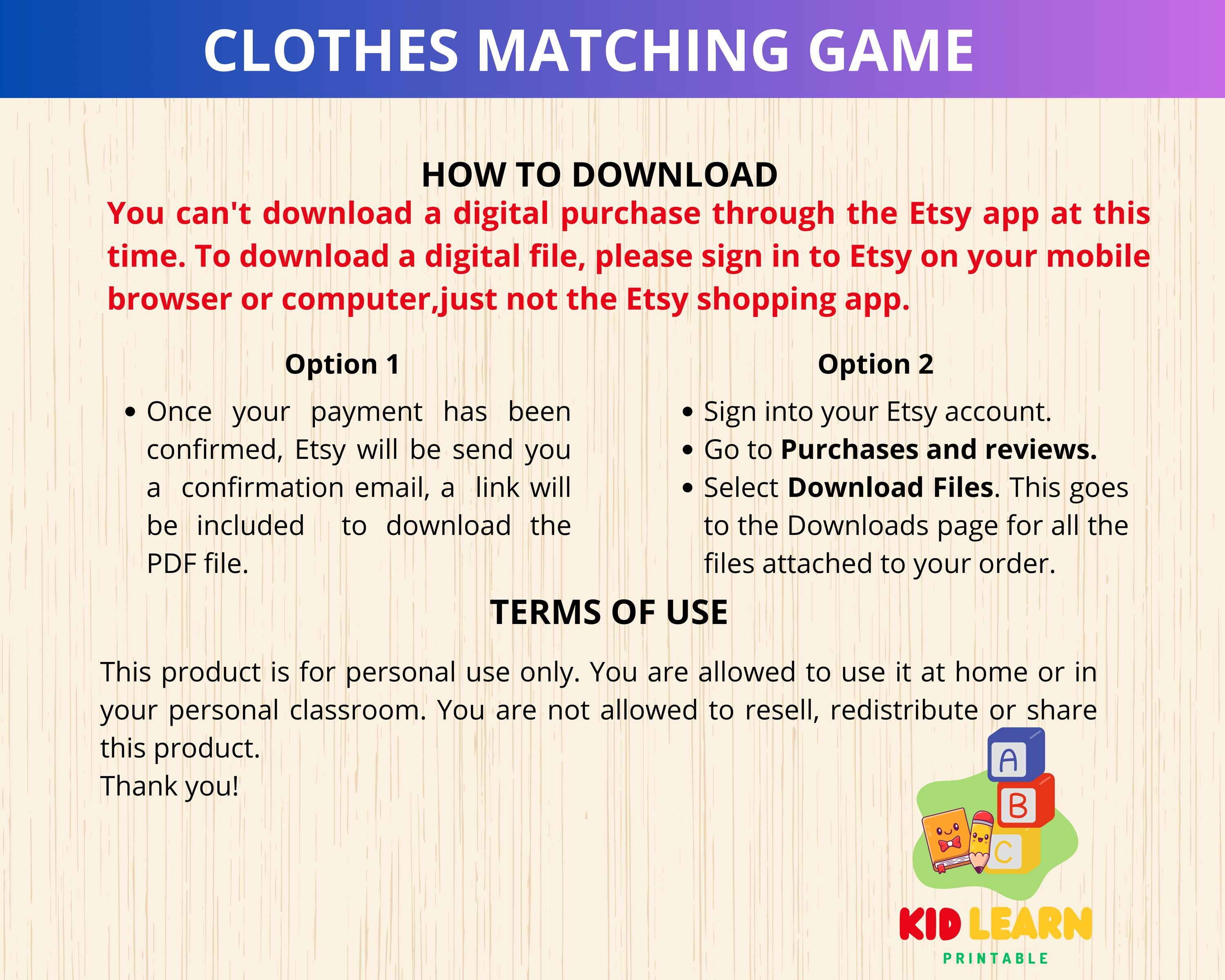Clothes Matching Game,clothing Activity for Kids,montessori Clothes ...