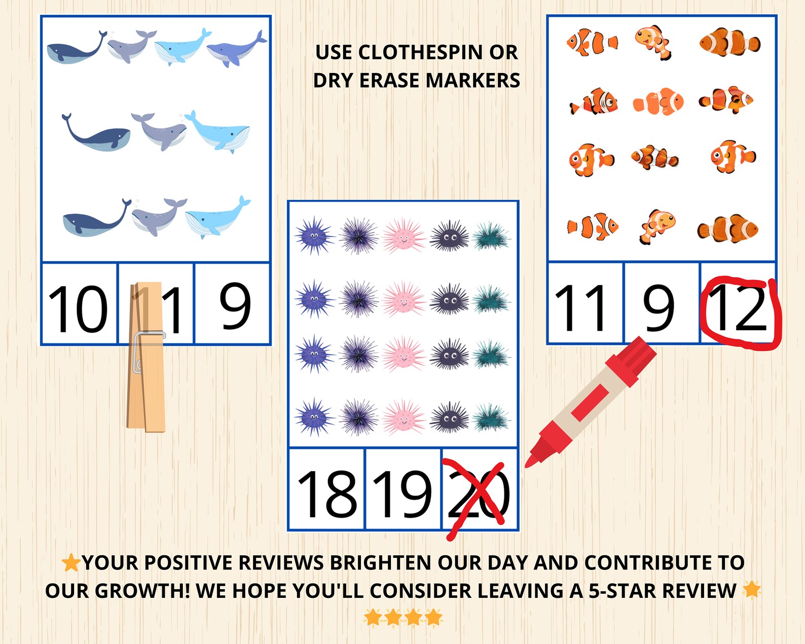 Ocean Animal Count and Clip Cards,numbers 1-20,ocean Animals Flashcards ...