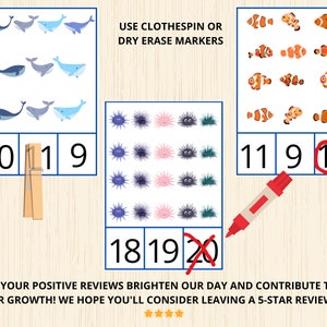 Ocean Animal Count and Clip Cards,numbers 1-20,ocean Animals Flashcards ...
