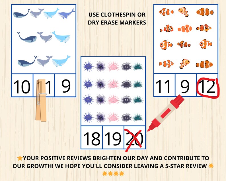 Ocean Animal Count and Clip Cards,numbers 1-20,ocean Animals Flashcards ...