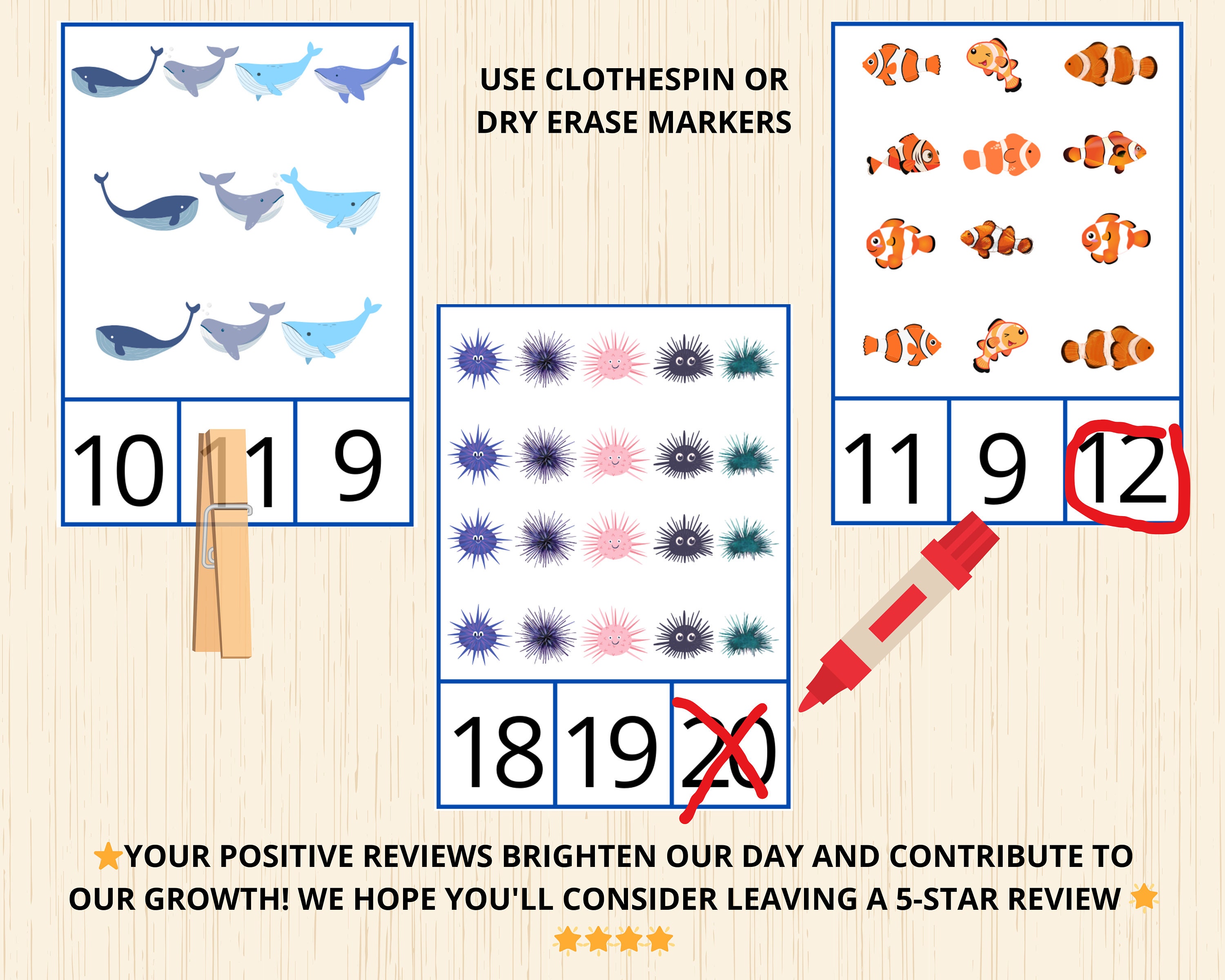 Ocean Animal Count and Clip Cards,numbers 1-20,ocean Animals Flashcards ...