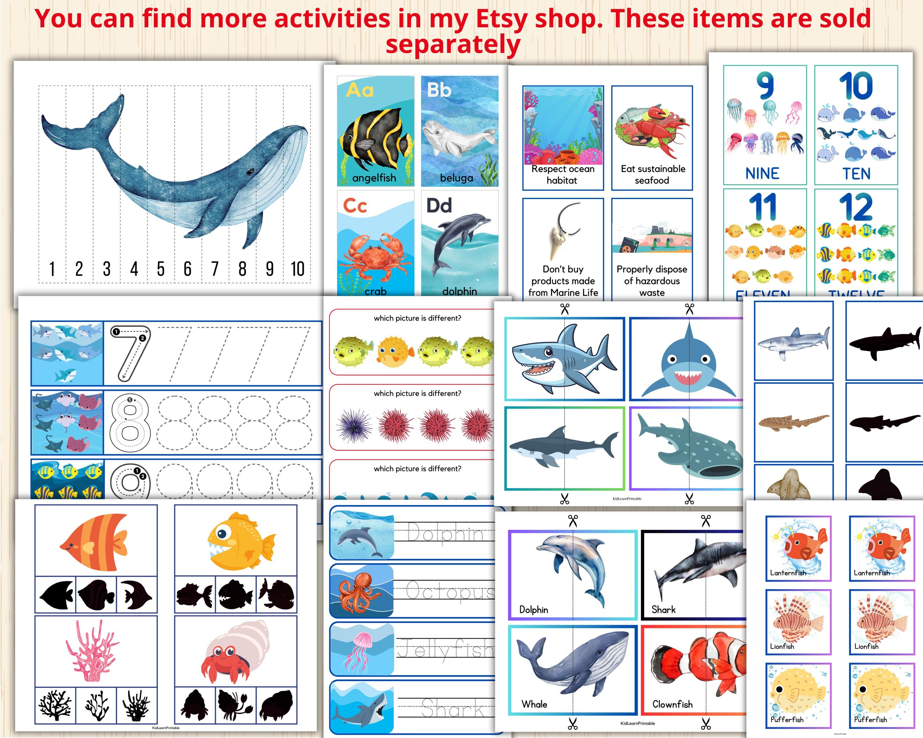 Ocean Animals Tracing,ocean Animal Coloring Pages,tracing Sea Animals ...