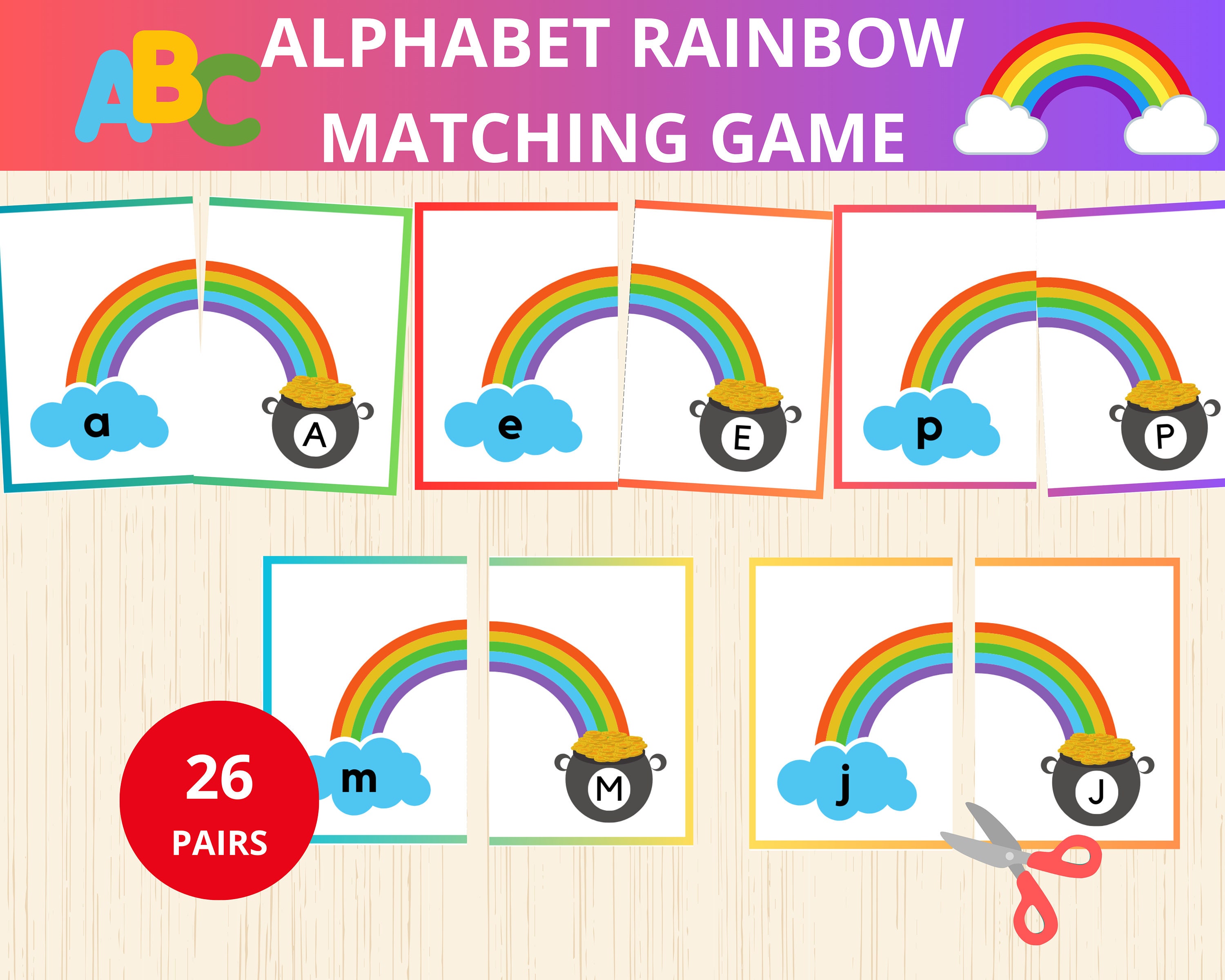 Rainbow Alphabet Matching Cards,rainbow Letter Matching ,ABC Puzzles ...