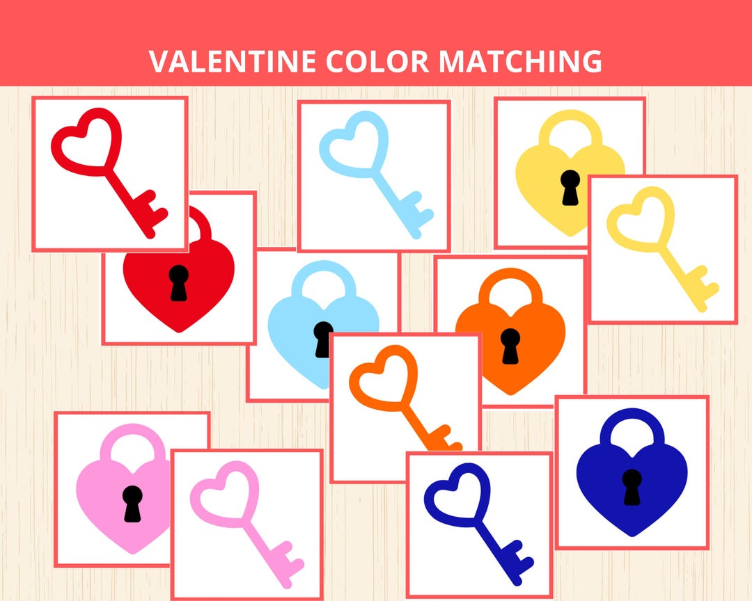 Valentine Color Matching,valentine Matching Game,preschool Valentine ...