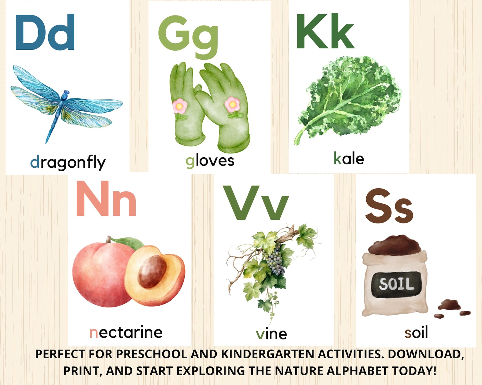 Garden Alphabet Cards,nature Flashcard,abc Flashcard,alphabet Cards for ...