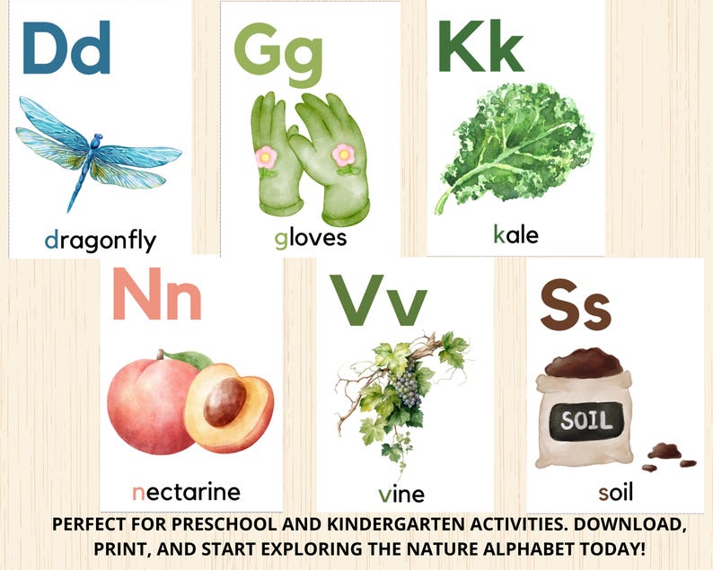 Garden Alphabet Cards,nature Flashcard,abc Flashcard,alphabet Cards for ...