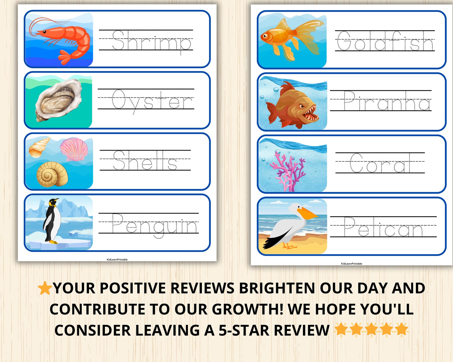 Ocean Animals Word Tracing,sea Animals Tracing,sealife Tracing,summer ...