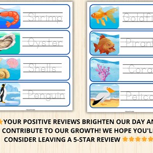 Ocean Animals Word Tracing,sea Animals Tracing,sealife Tracing,summer ...