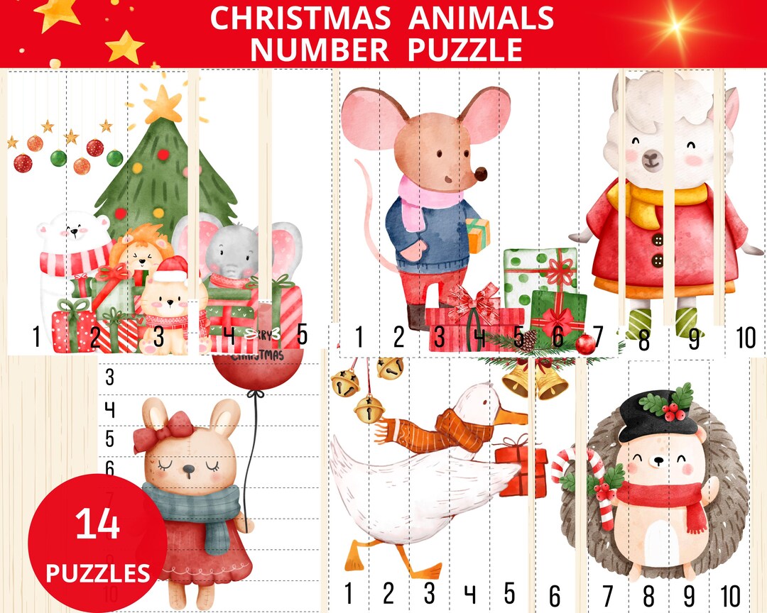 Christmas Animals Puzzles,christmas Number Sequence Puzzles,christmas ...