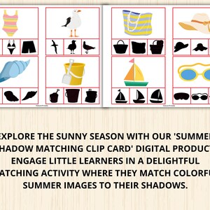 Summer Shadow Clip Cards,silhouette Matching,toddler Summer Matching ...