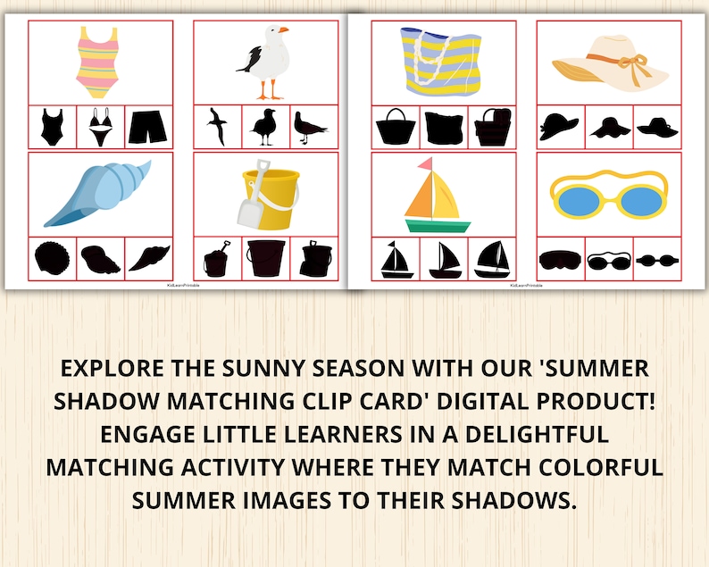 Summer Shadow Clip Cards,silhouette Matching,toddler Summer Matching ...
