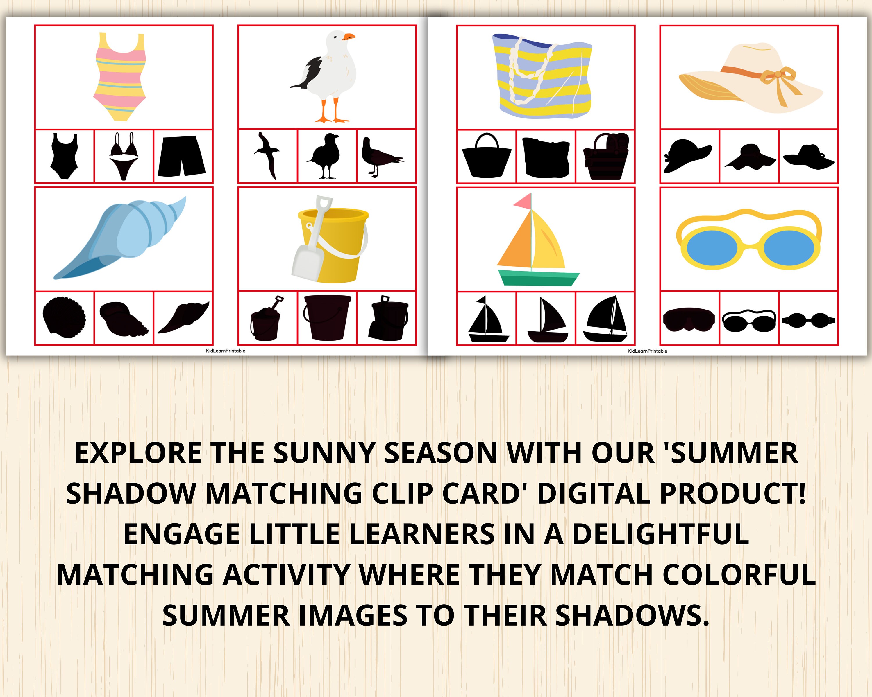 Summer Shadow Clip Cards,silhouette Matching,toddler Summer Matching ...