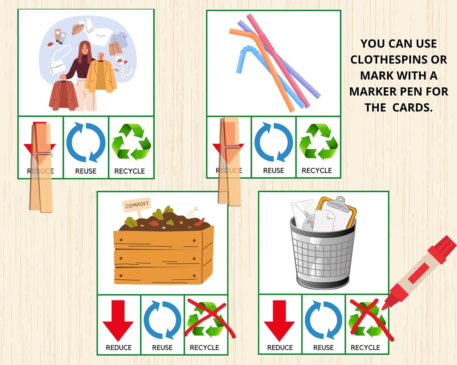 Earth Day Clip Card,earth Day Recycle Sort,earth Day, Waste Sorting ...