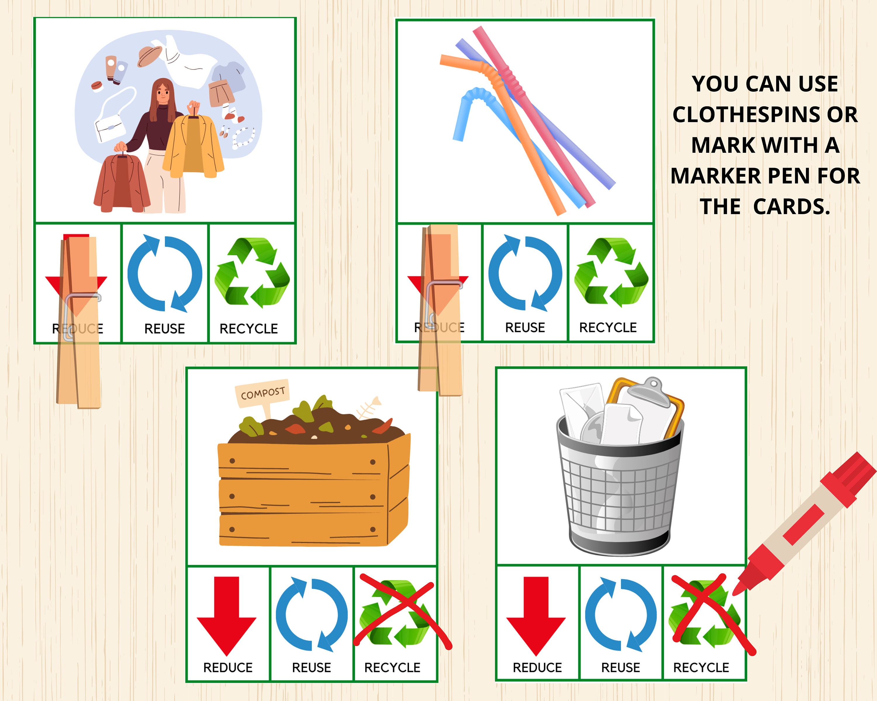 Earth Day Clip Card,earth Day Recycle Sort,earth Day, Waste Sorting ...