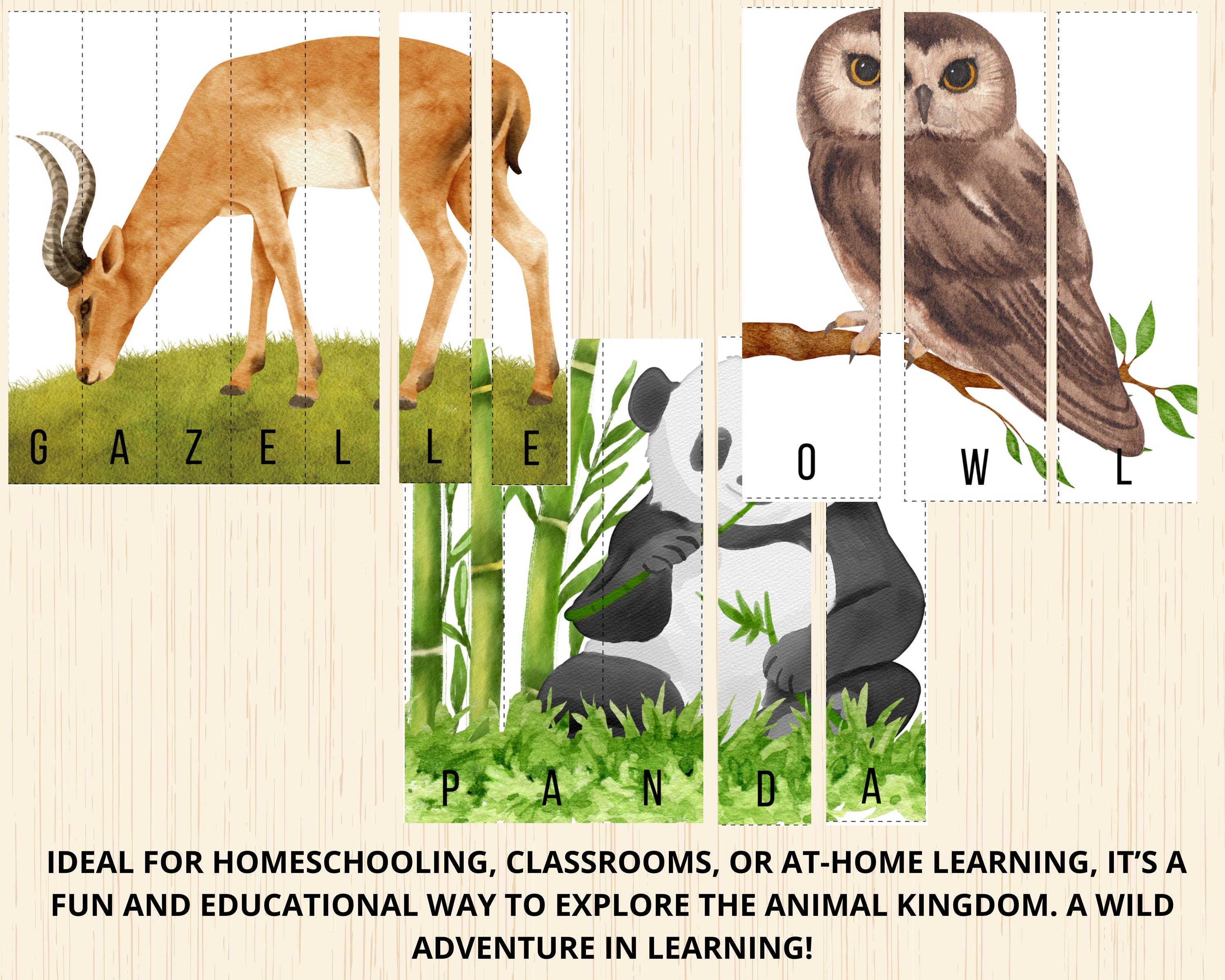 Wild Animal Word Puzzle,animal Montessori Puzzle,wild Animal Preschool ...