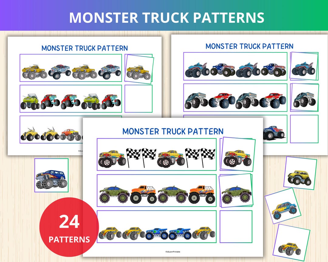 Monster Truck Patterns,what Comes Next Game,preschool Pattern Activity ...