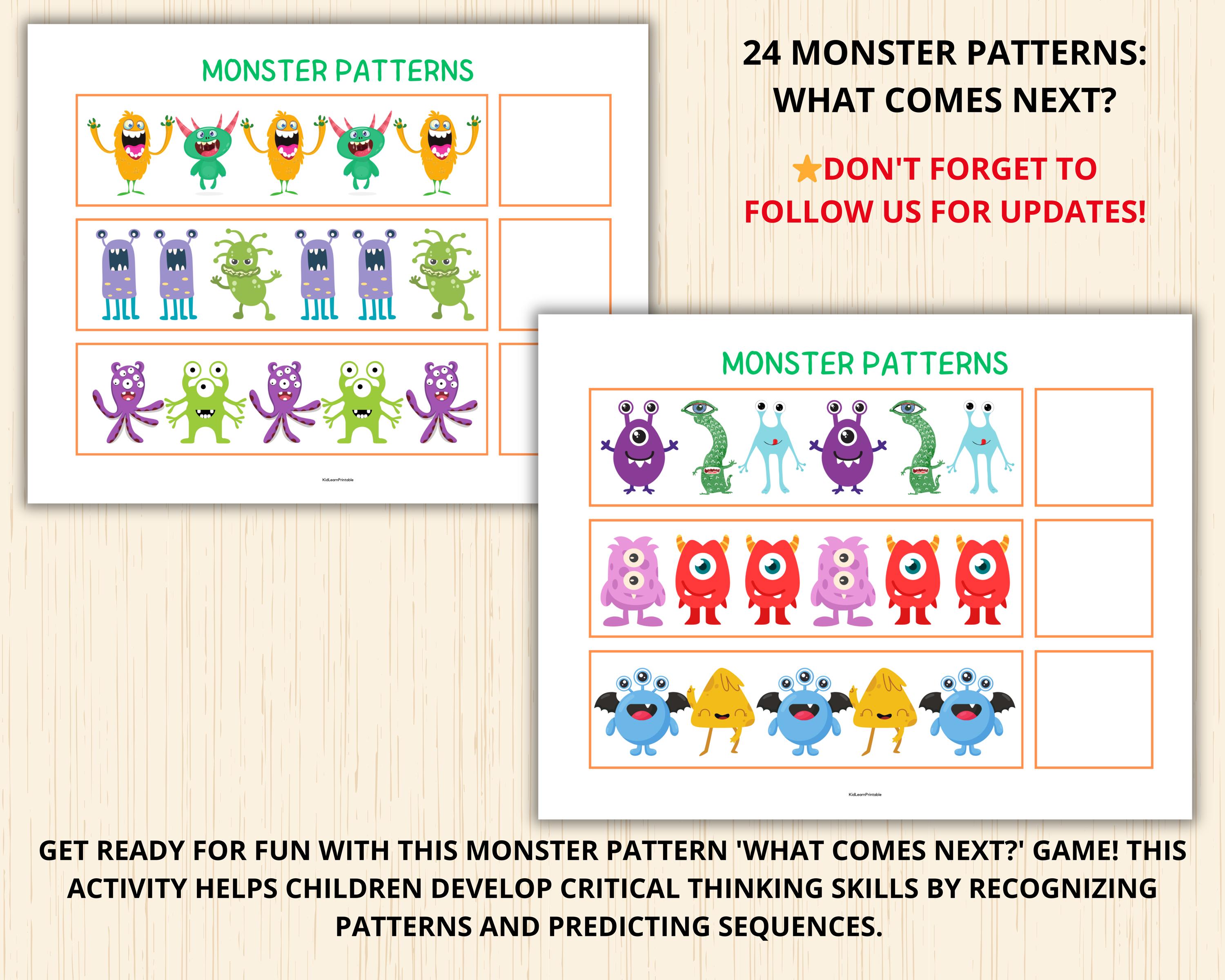 Monster Pattern,pattern Recognition,what Comes Next,monster Preschool ...