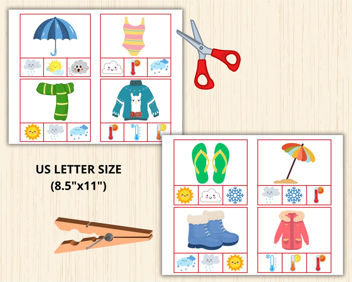 Weather Dressing Clip Cards, Weather Temperature Dressing for Kids ...