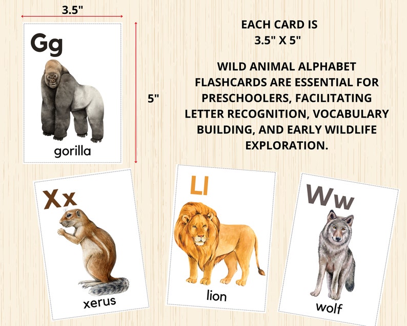 Wild Animals Flashcards,jungle Animals Alphabet,wild Animals Vocabulary ...