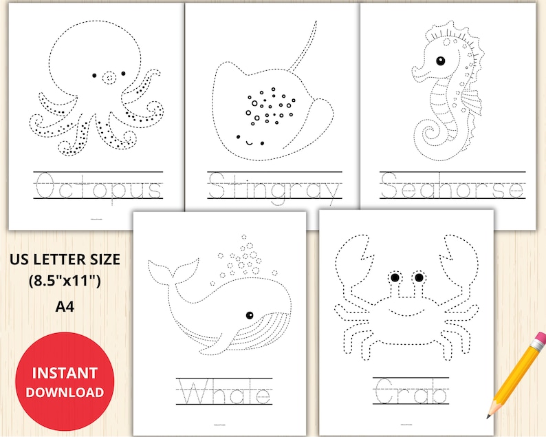 Ocean Animals Tracing,ocean Animal Coloring Pages,tracing Sea Animals ...