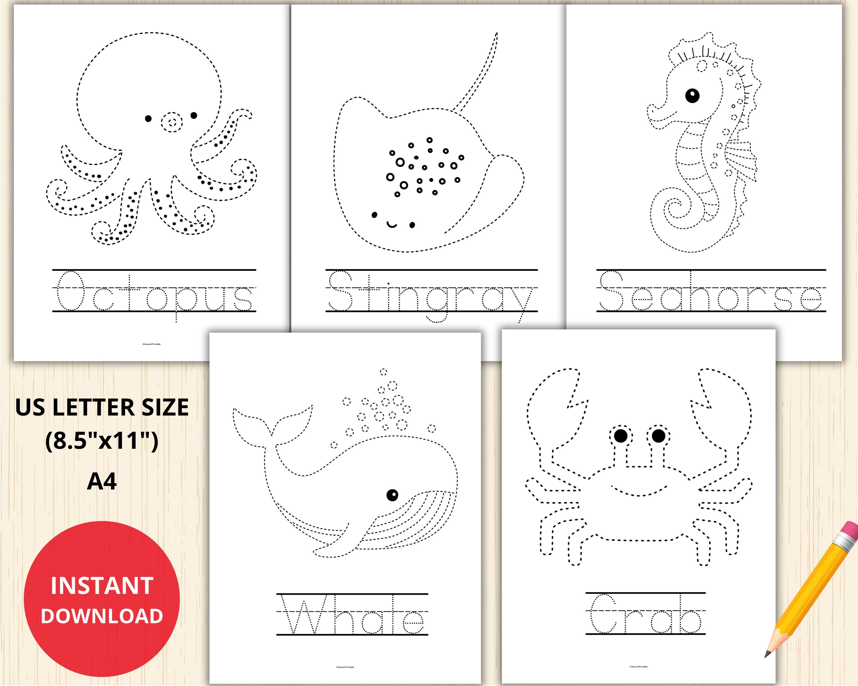 Ocean Animals Tracing,ocean Animal Coloring Pages,tracing Sea Animals ...