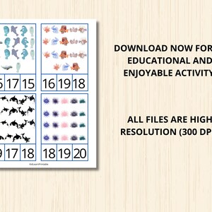Ocean Animal Count and Clip Cards,numbers 1-20,ocean Animals Flashcards ...