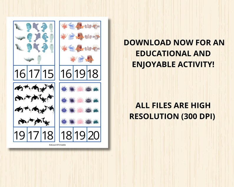 Ocean Animal Count and Clip Cards,numbers 1-20,ocean Animals Flashcards ...