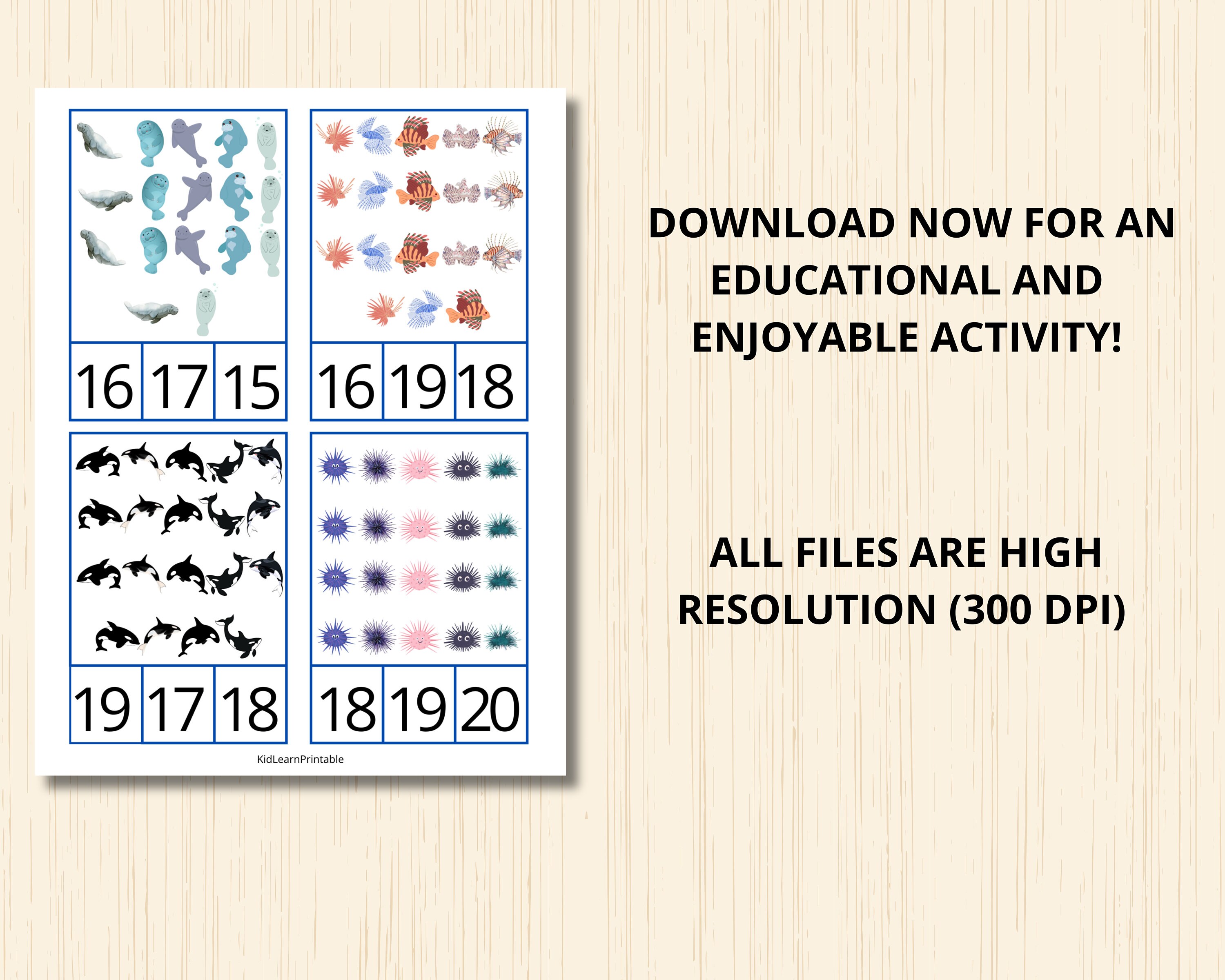 Ocean Animal Count and Clip Cards,numbers 1-20,ocean Animals Flashcards ...