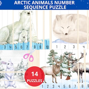 Arctic Animals Puzzle,arctic Animal Halves Matching,winter Puzzle ...