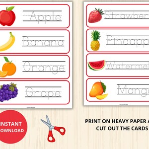 Fruit Word Tracing Cards,words Tracing Flashcards for Kids,fruits ...