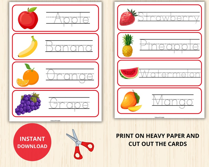 Fruit Word Tracing Cards,words Tracing Flashcards for Kids,fruits ...