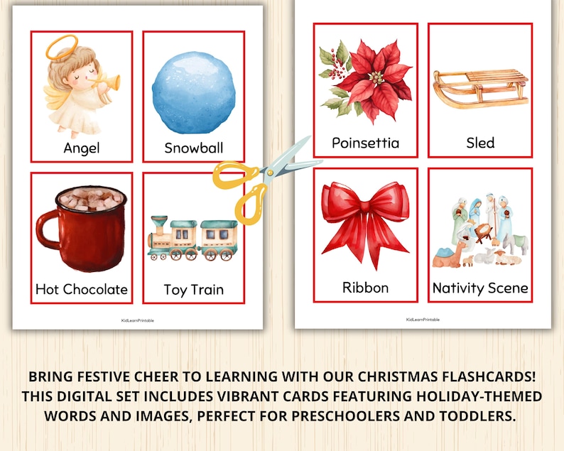 Christmas Flashcard,winter Flashcard,christmas Montessori Prek,holiday ...