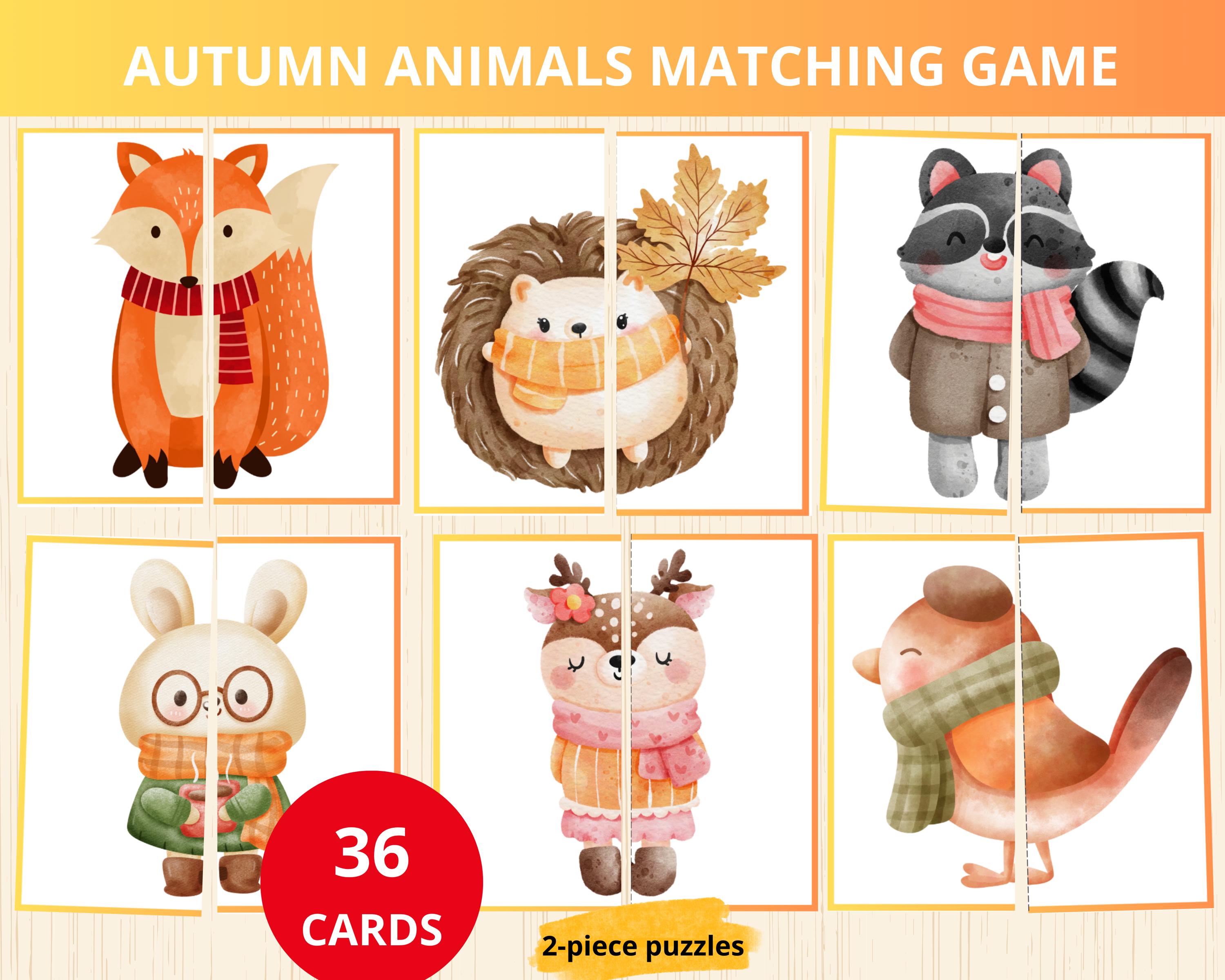Autumn Animals Matching Game,fall Preschool Activity,matching Game for ...