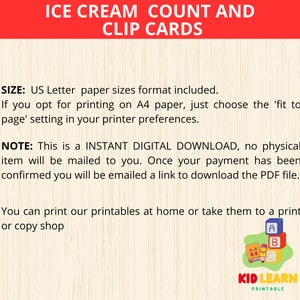 Ice Cream Count Clip Cards,numbers 1-20,preschool Math Center,counting ...