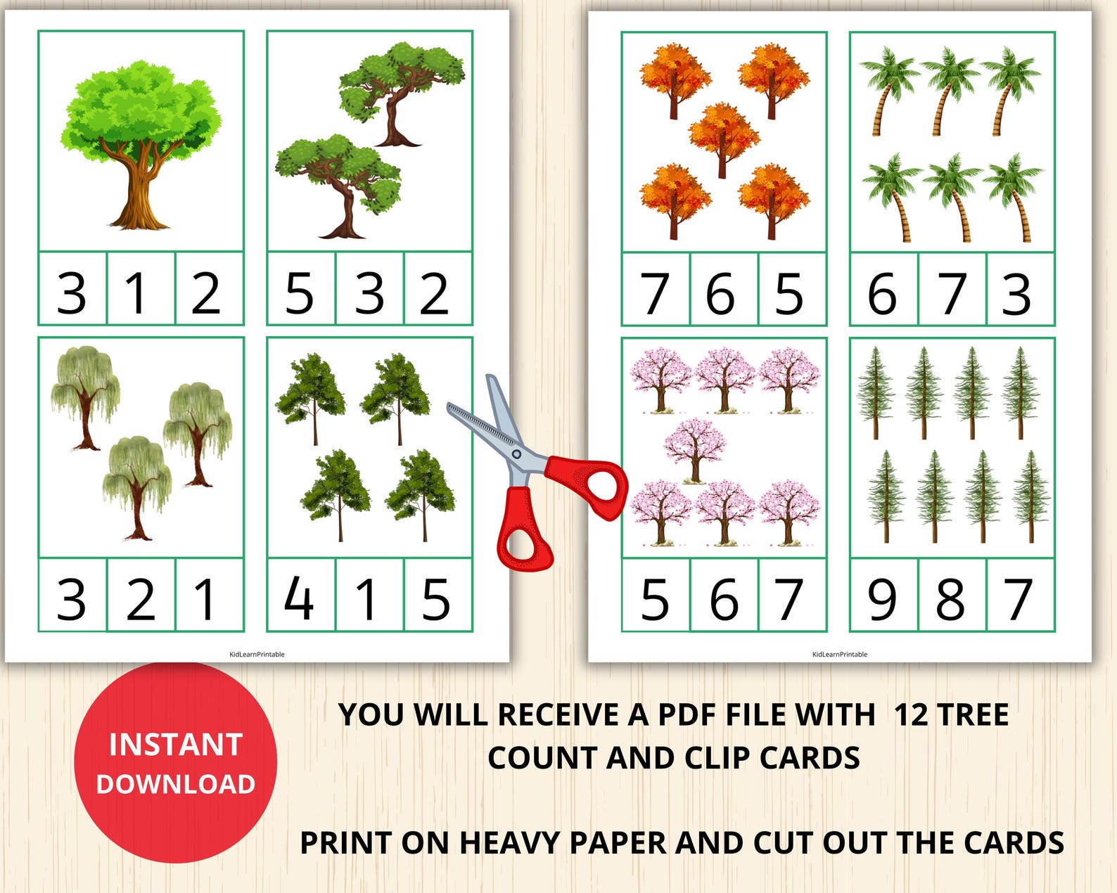 Tree Count and Clip Cards,spring Counting Cards,tree Math Activity,tree ...