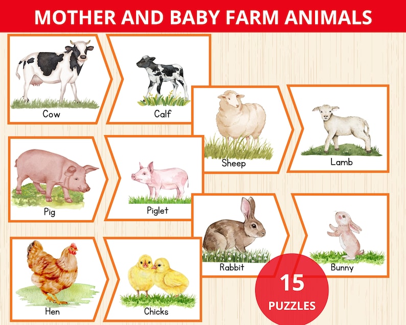 Mother and Baby Farm Animal Matching Card,montessori Farm Unit,farm ...