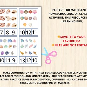 Seashell Count and Clip Card,summer Count & Clip Card,shells Counting ...