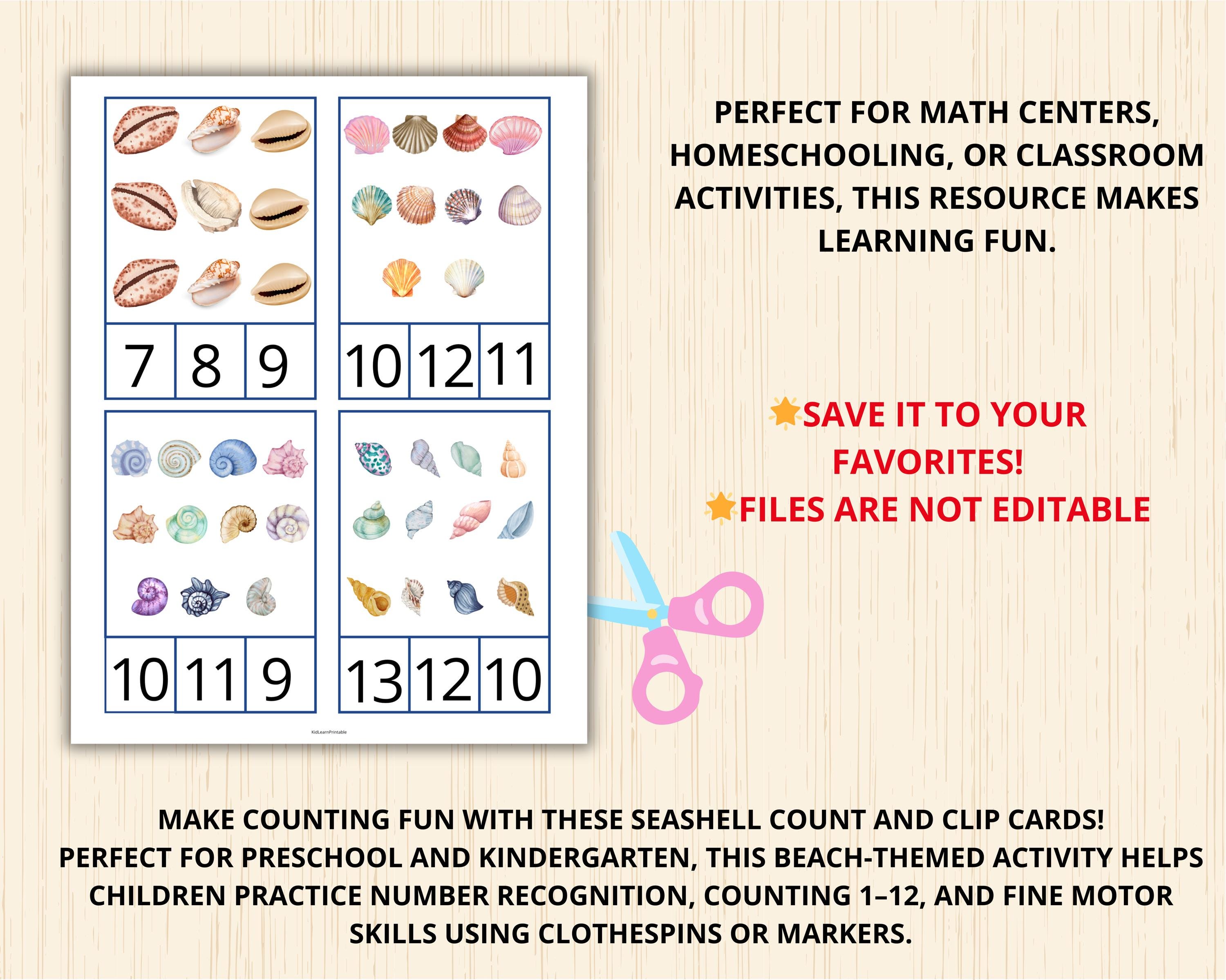 Seashell Count and Clip Card,summer Count & Clip Card,shells Counting ...