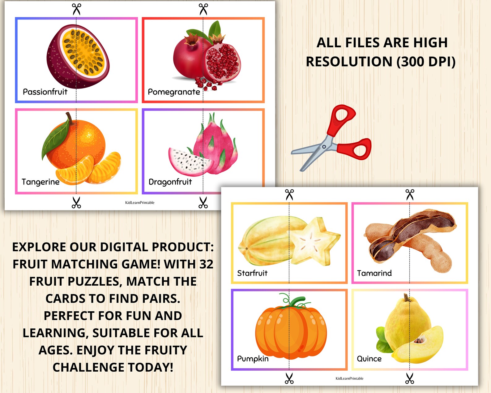 Fruit Puzzles,fruits Matching Cards Game,symmetry Puzzle,symmetry ...