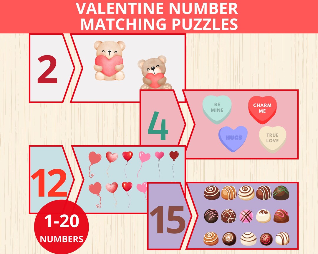 Valentine Number Cards,valentine Number Matching,number Matching Puzzle ...